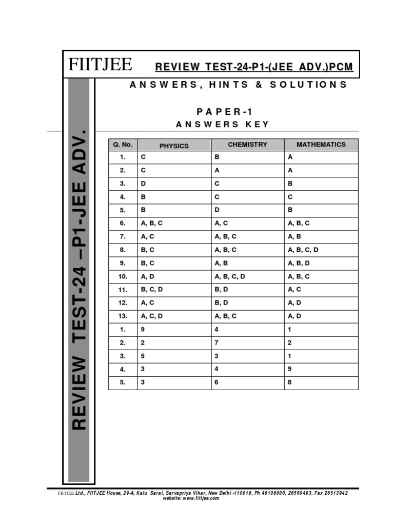 Review Test 24 p1 PCM Sol. - Jee Adv. | PDF | Physical Sciences ...