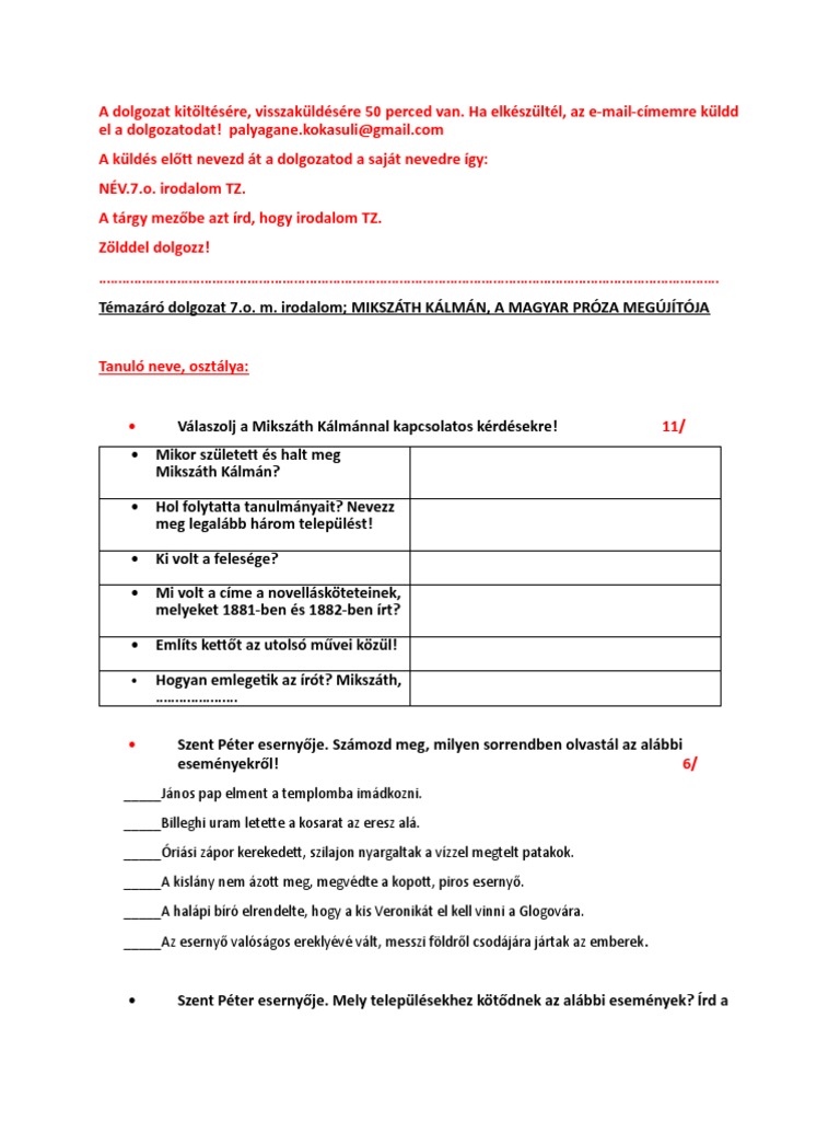 TZ. 7.o.m.irod - Mikszáth | PDF