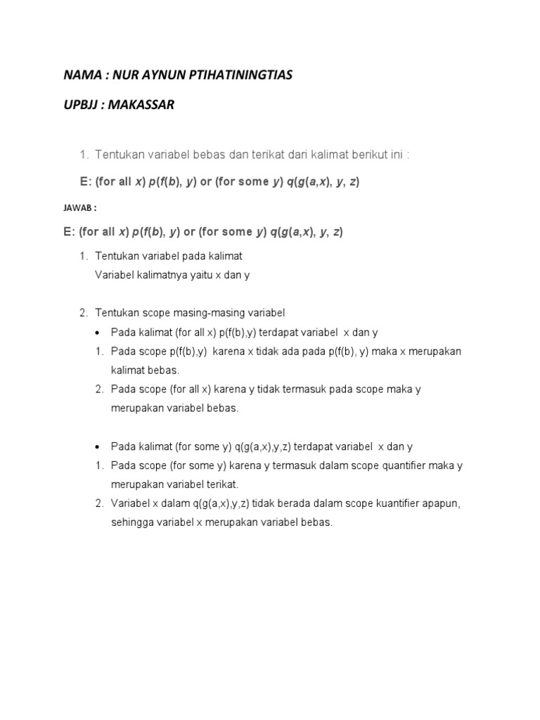 Diskusi 6 Logika Informatika NURAYNUN | PDF