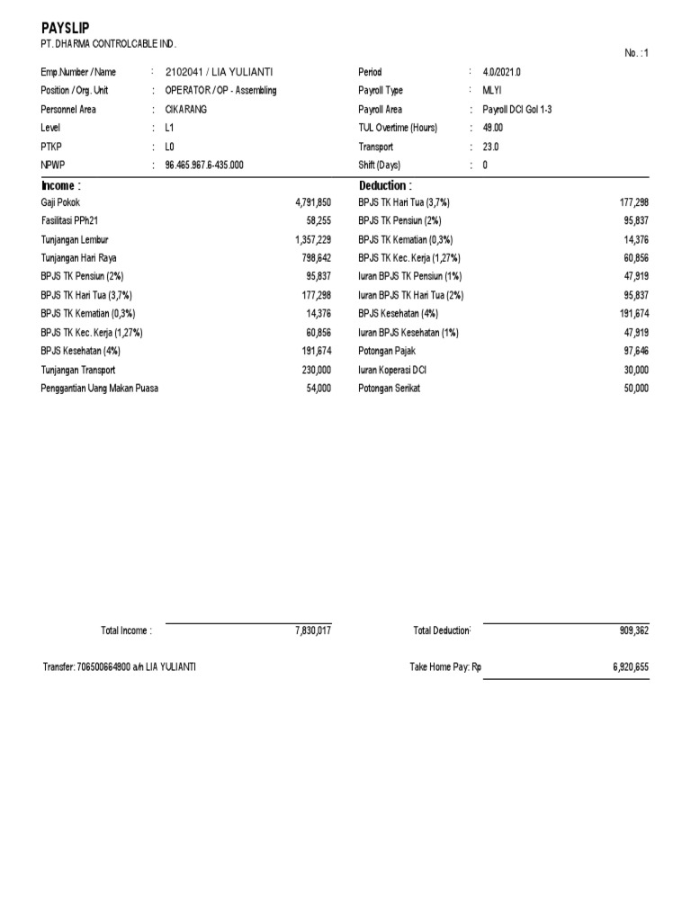 Payslip April | PDF | Labor | Payroll