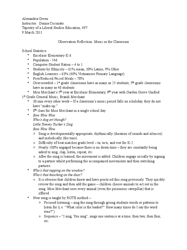 Observation Reflection - Music | Singing | Sheet Music