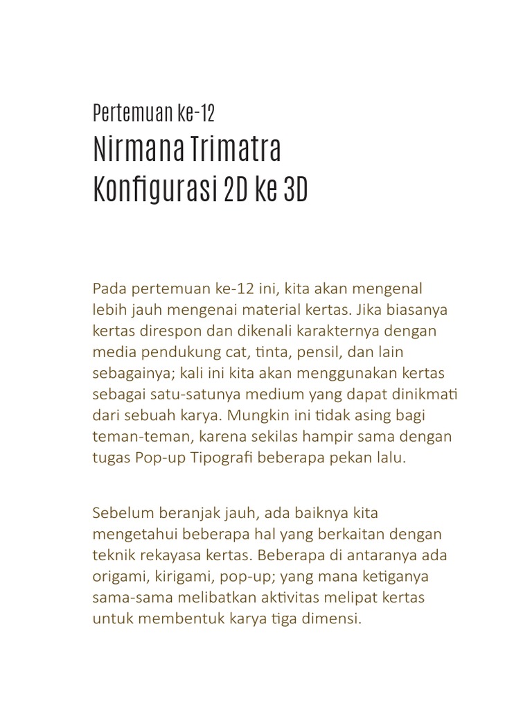 Nirmana Trimatra - Pertemuan 12 - Konfigurasi 2D Ke 3D | PDF