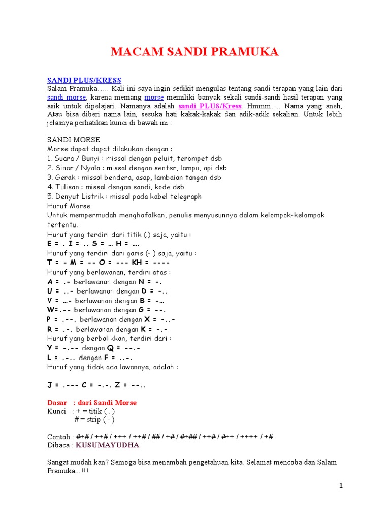 Macam Sandi Pramuka | PDF | Seni & Disiplin Bahasa