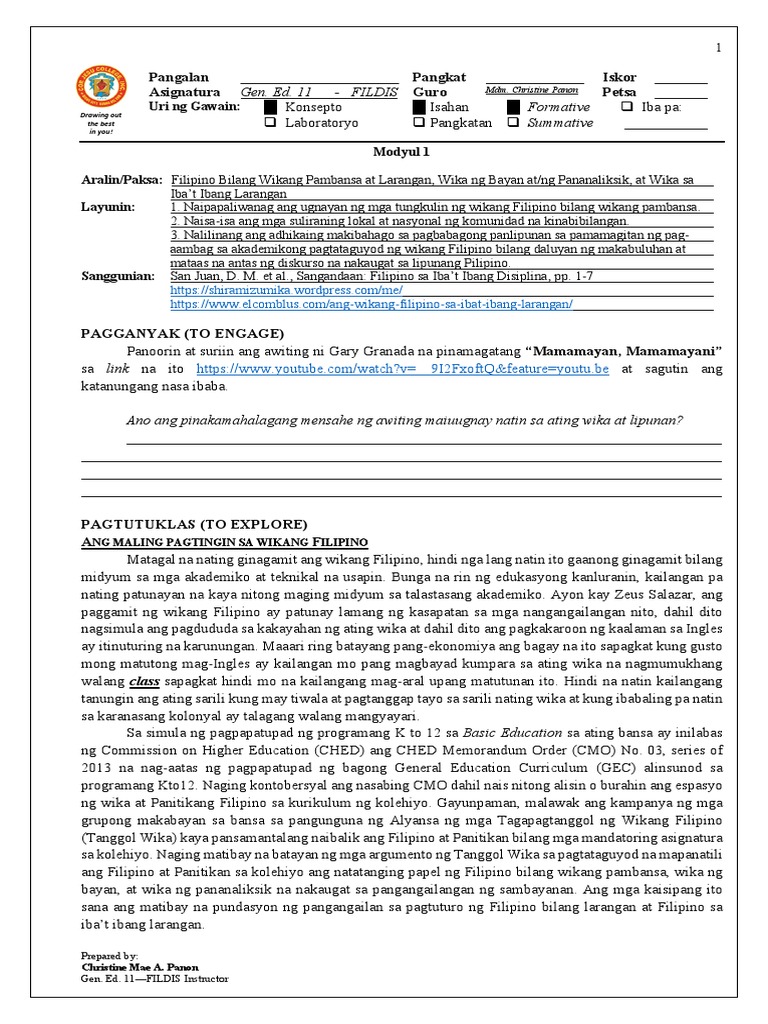 Fildis Module 1 | PDF