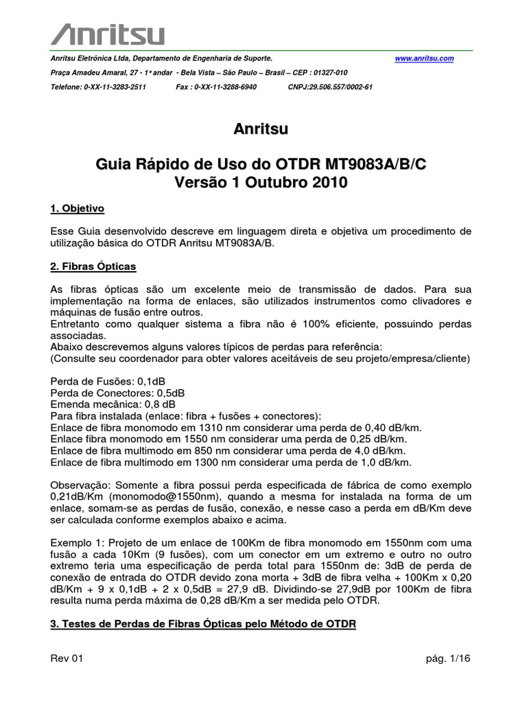 Anritsu Guia Rapido Uso MT9083A-B-C Rev 1 Out 2010 | PDF | Tempo | Medição