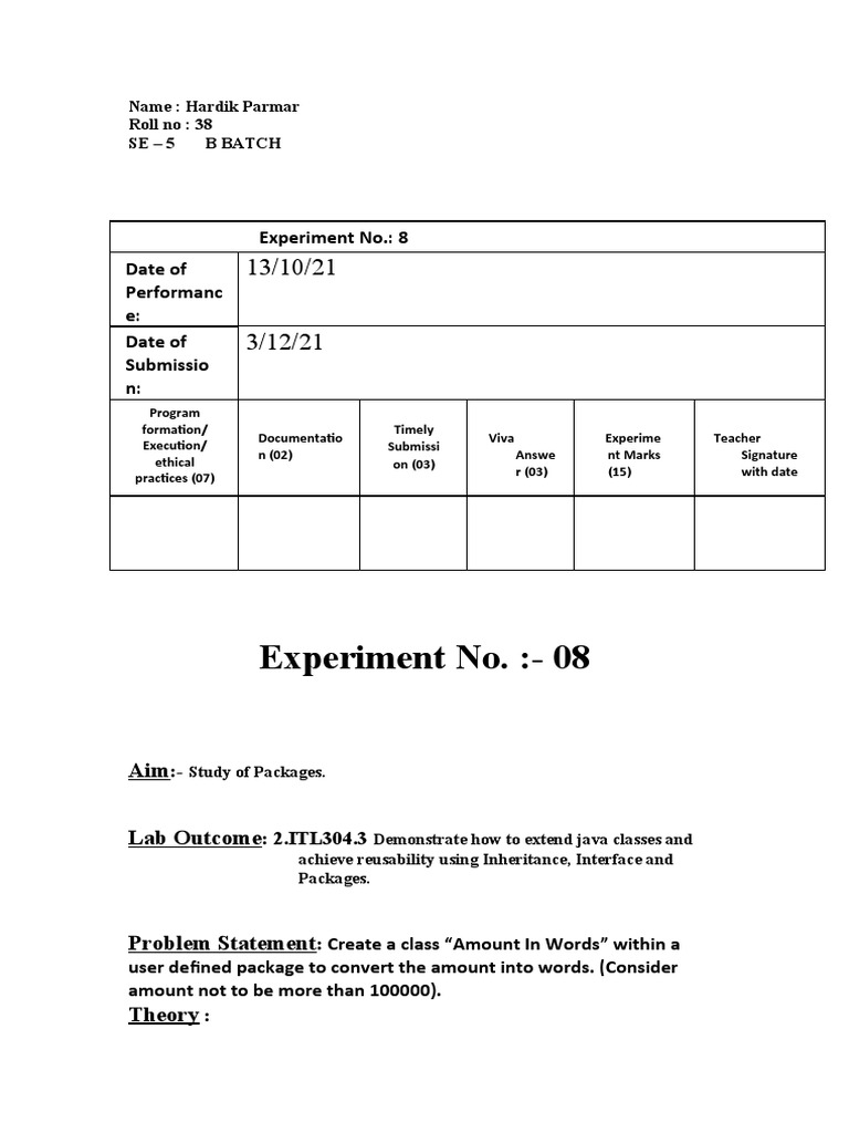 38 Hardik Parmar Exp 8 | PDF | Class (Computer Programming) | Inheritance (Object Oriented ...