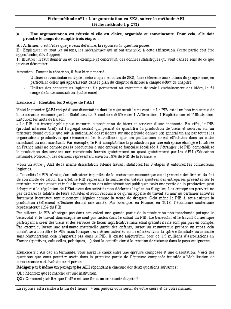 Méthode AEI en SES : Guide Pratique | PDF | Produit intérieur brut ...