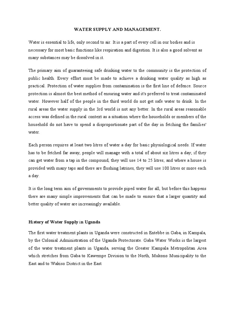 Lecture 4 Water Supply and Management | PDF | Water | Drinking Water