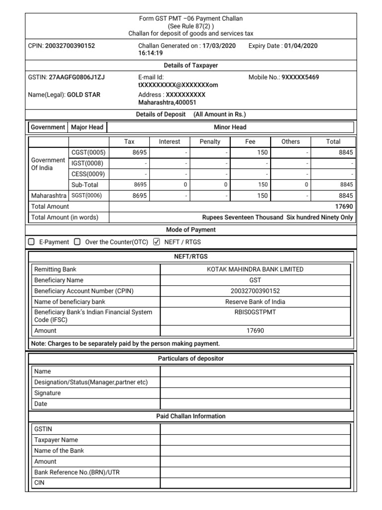 GST Challan | PDF | Payments | Banking
