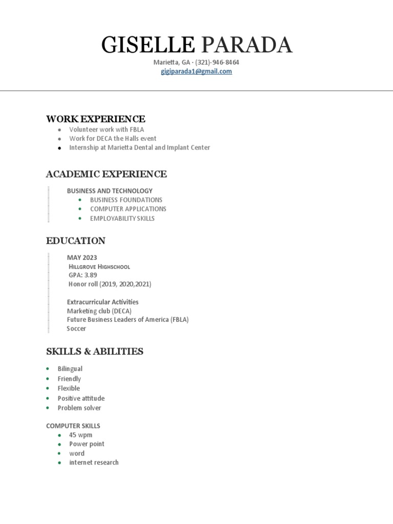 Giselle Parada's Resume Overview | PDF | Career & Growth | Business