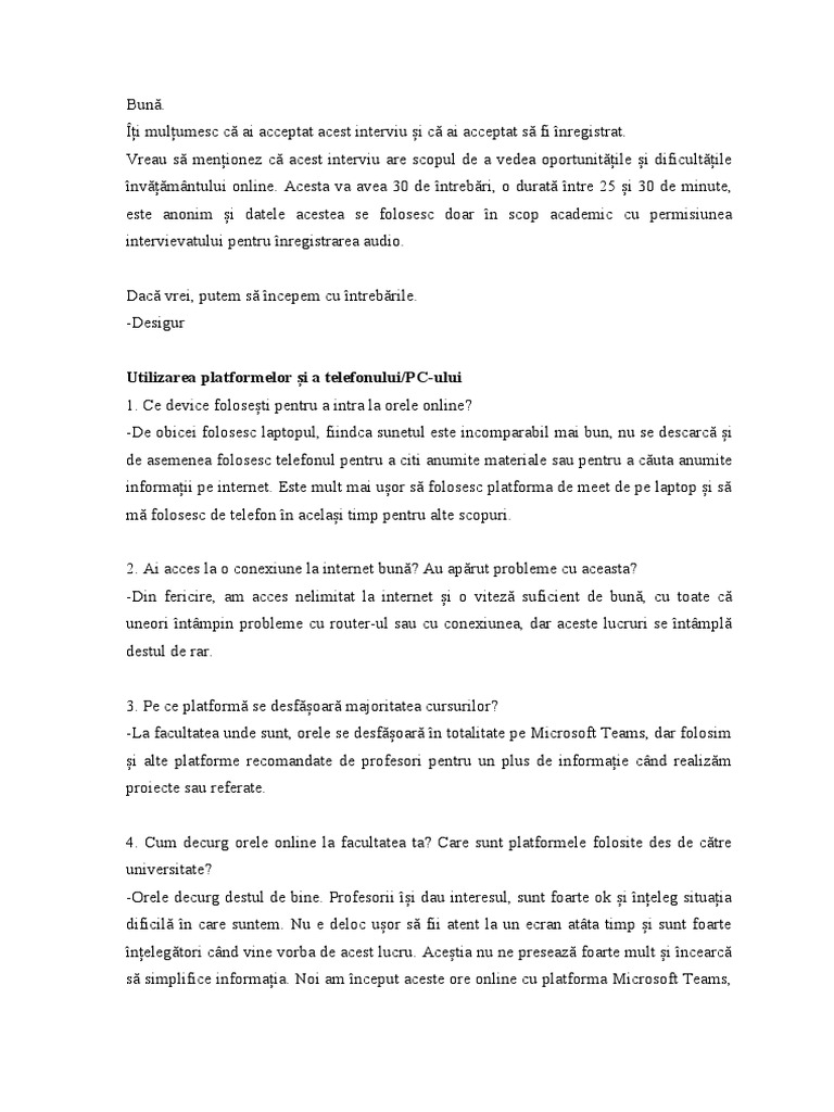 Intrebari Interviu - Mircea | PDF