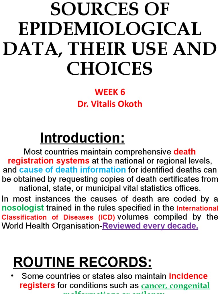 WEEK 6 Sources of Epidemiological Data | PDF | Survey Methodology ...