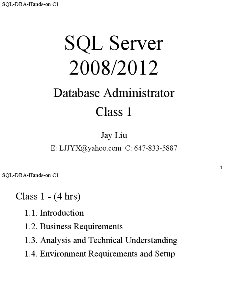 SQL Server 2008/2012: Database Administrator Class 1 | PDF | Databases ...