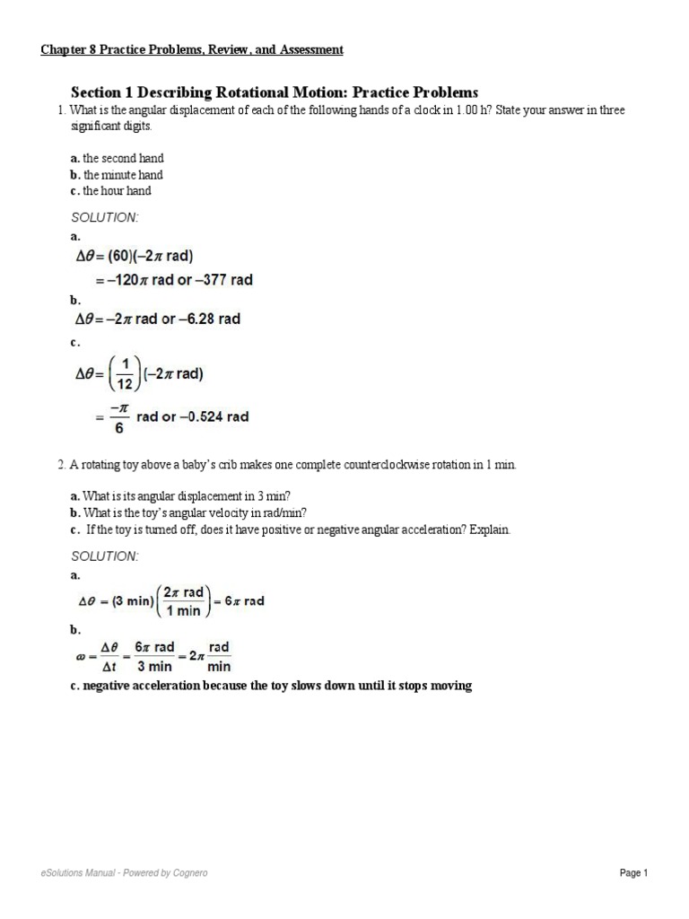 Section 1 Describing Rotational Motion: Practice Problems | PDF ...
