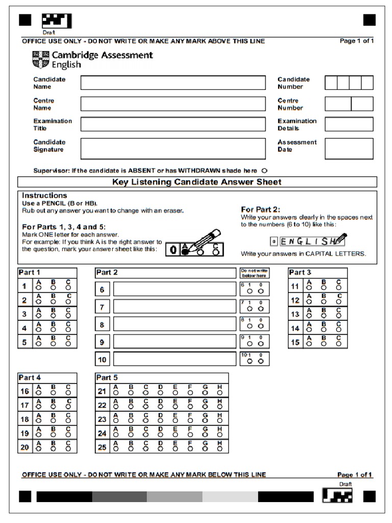 Answer Sheet Listening | PDF