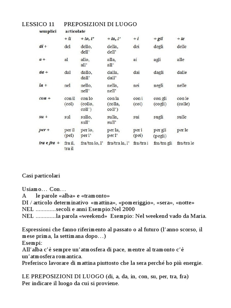 LESSICO 11 Le Preposizioni Di Luogo | PDF