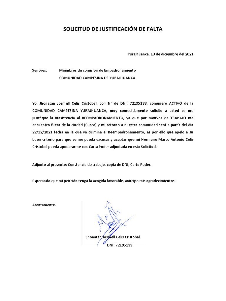 Solicitud de Justificación de Falta | PDF