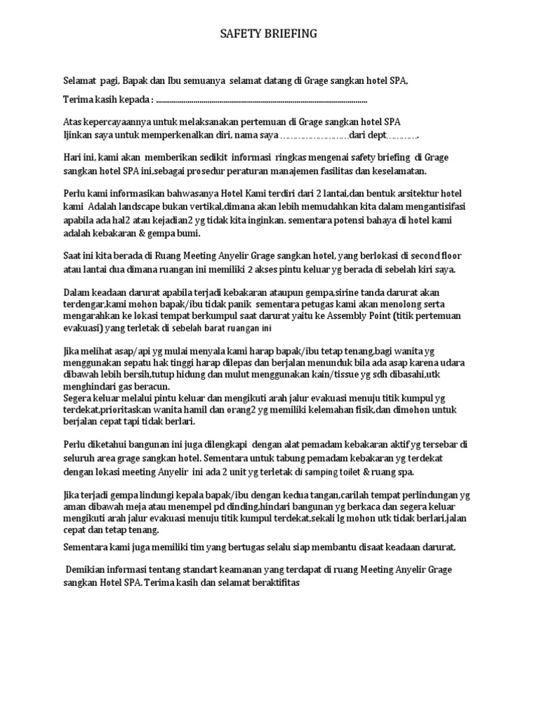 Safety Briefing Hotel SPA | PDF