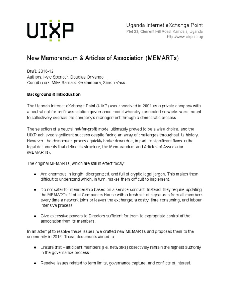 New Memorandum & Articles of Association (Memarts) : Uganda Internet ...