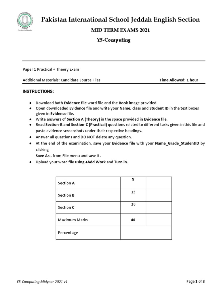 Y5-Computing Midyear Exam V1 | PDF | Computer File | Computer Network