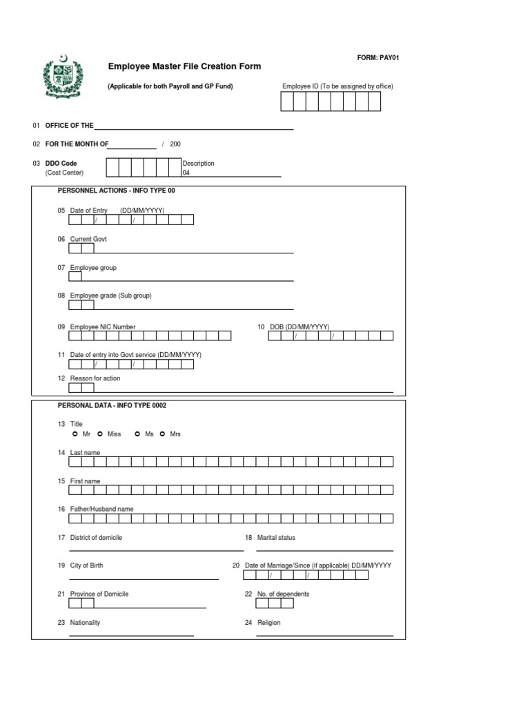 Employee Master File Creation Form | PDF | Government Finances | Government