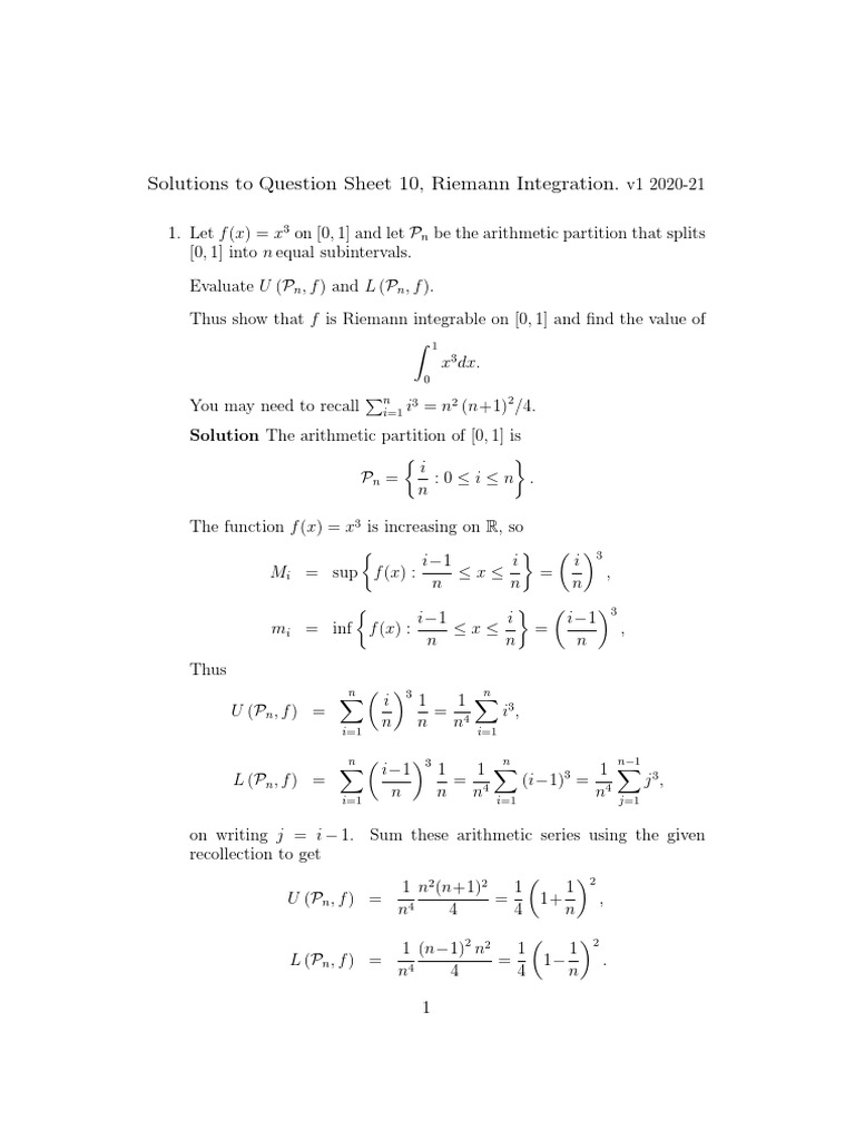Solutions To Question Sheet 10, Riemann Integration | Download Free PDF | Integral | Functions ...