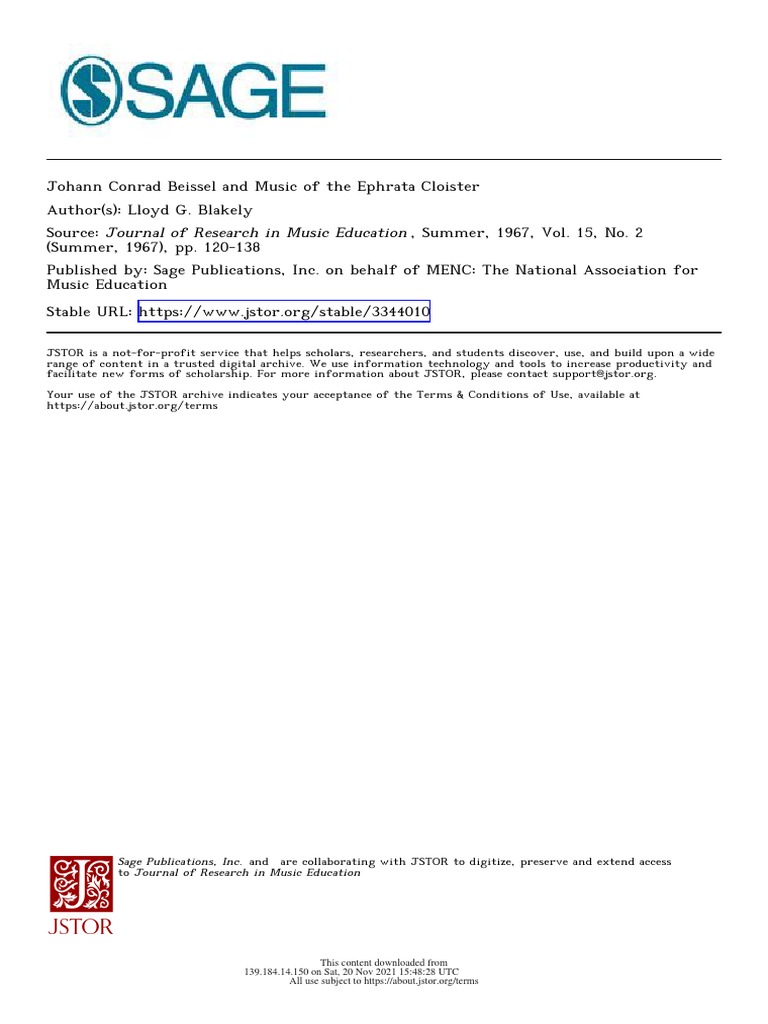 Johann Conrad Beissel and Music of The Ephrata Cloister | PDF | Choir ...