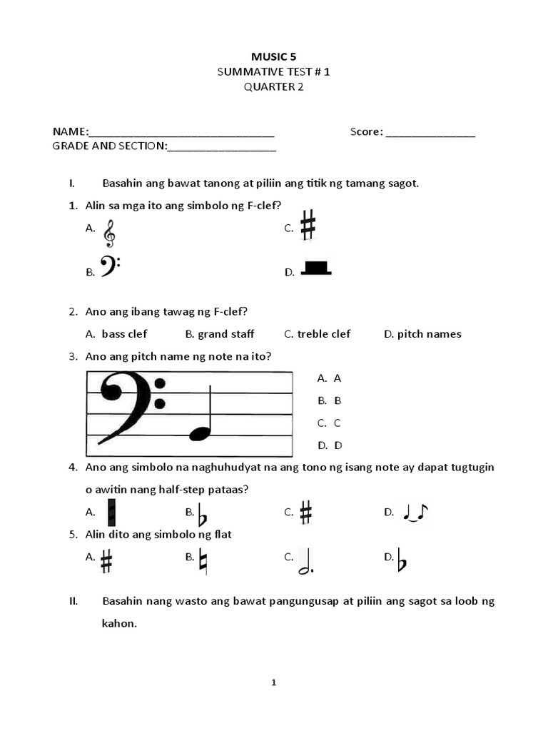Music 5 Summative Test-Performance Task-Answer Key q2 | PDF