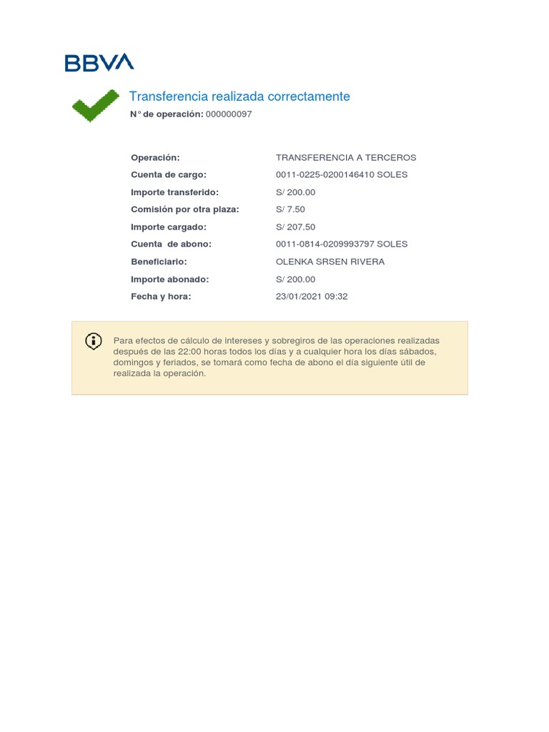 (BBVA) Envio Transferencia | PDF