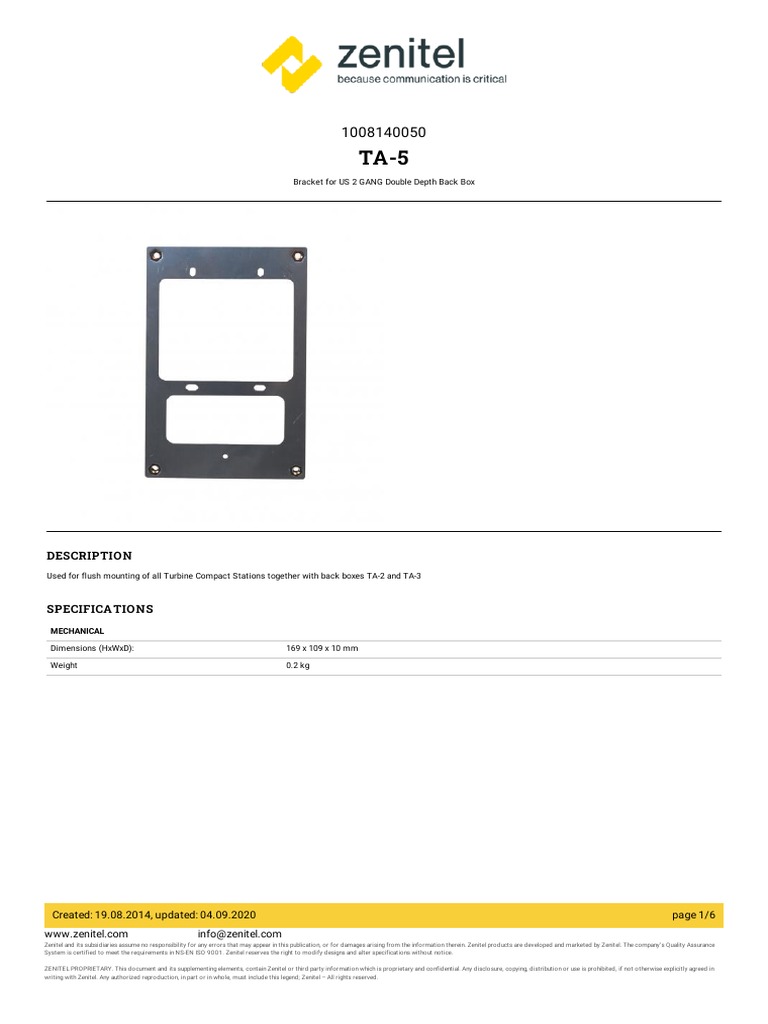 Zenitel TA 5 1008140050 | PDF | Specification (Technical Standard) | Iso 9000
