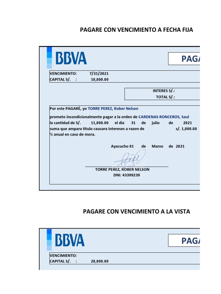 Pagare Ejemplos | PDF | Responsabilidad (contabilidad financiera) | Deuda