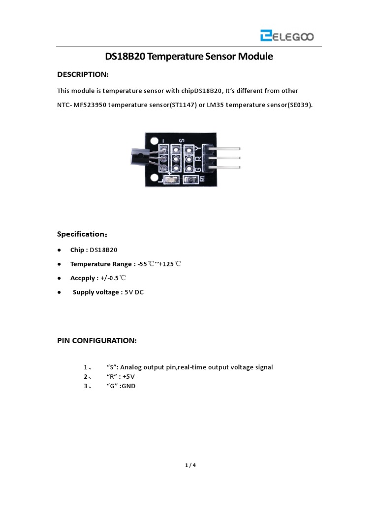 DS18B20 Temperature Sensor Module | PDF