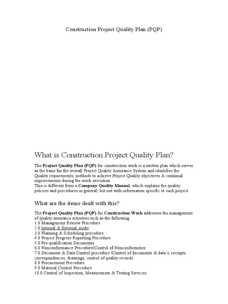 Construction Project Quality Plan (PQP) | PDF | Quality Assurance ...