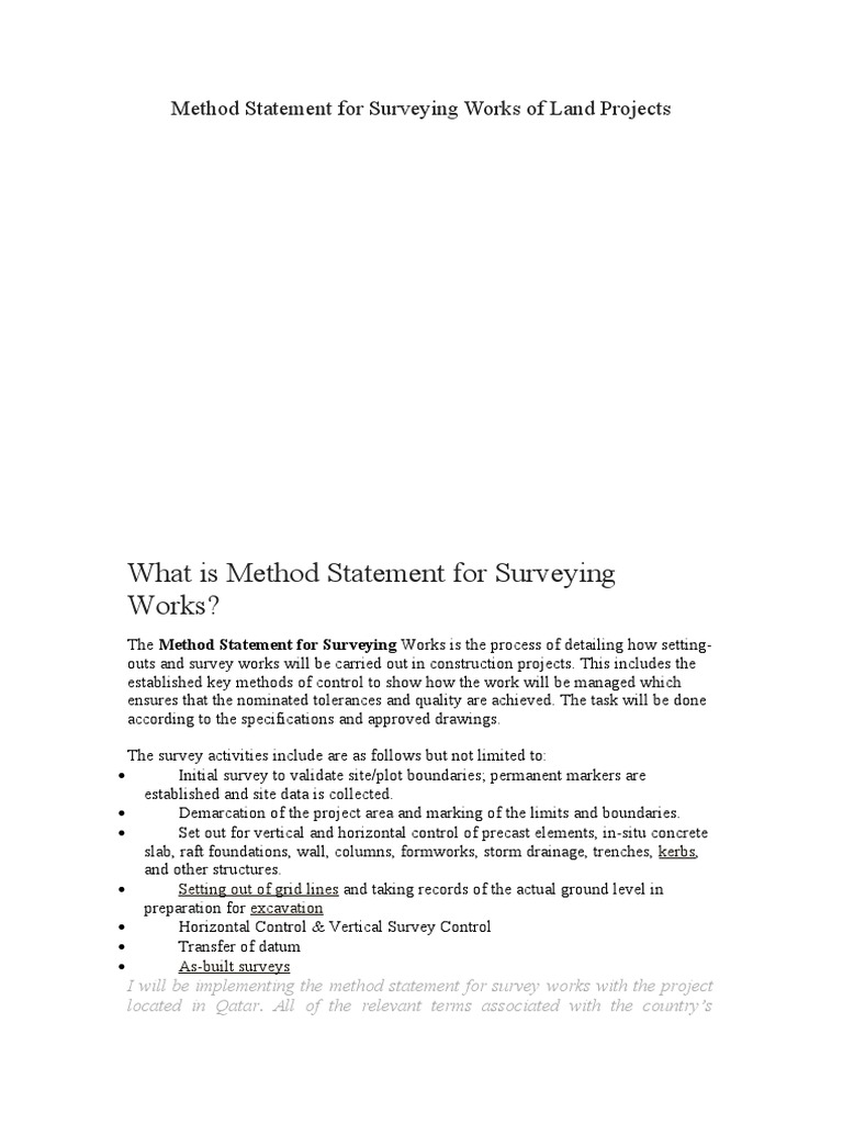 Method Statement For Surveying Works of Land Projects | PDF | Surveying | Calibration