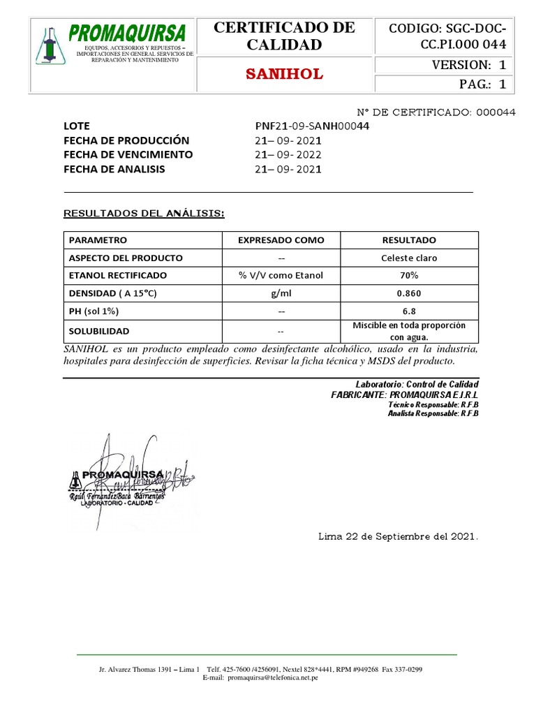 CC Sanihol - 0044 | PDF | Química | Ciencias fisicas