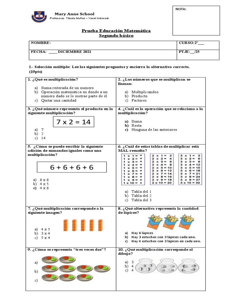 Ejercicios de Multiplicación para 2º Básico | PDF | Multiplicación ...