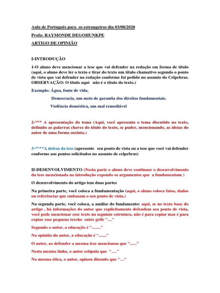 Estrutura Do Artigo de Opinião | PDF