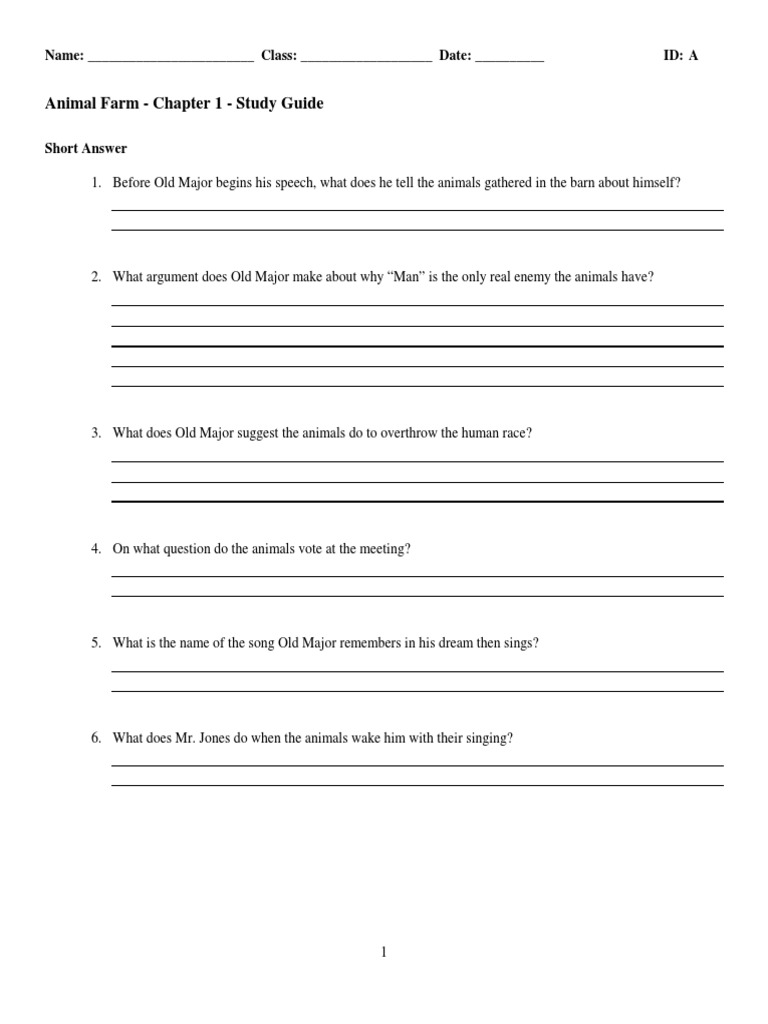 Animal Farm Chapter 1 Study Guide | PDF