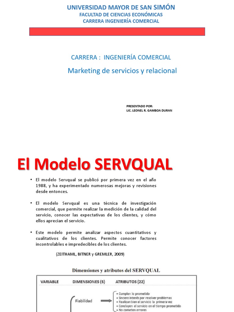 MODELO SERVQUAL - Marketing de Servicios - UMSS | PDF | Calidad (comercial) | Procesos de negocio