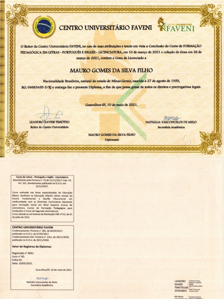 Certificado de Letras Com Histórico | Download grátis PDF | Ensino ...