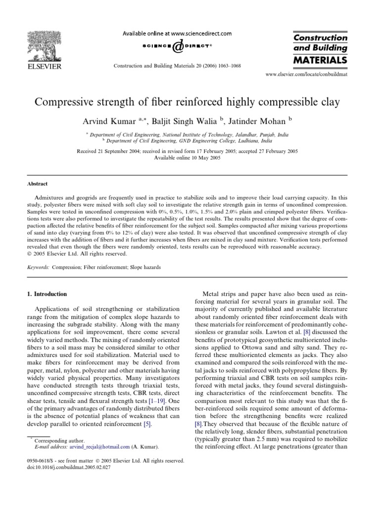 Compressive Strength of Fiber Reinforced Highly Compressible Clay | PDF ...