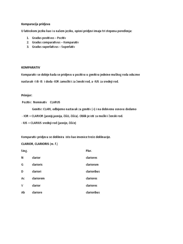 Komparacija Pridjeva | PDF
