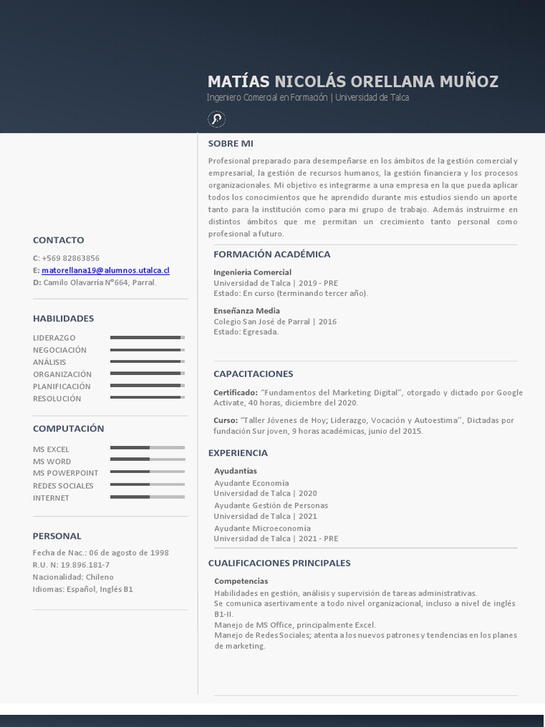Matías Orellana Muñoz - CV | PDF | Business