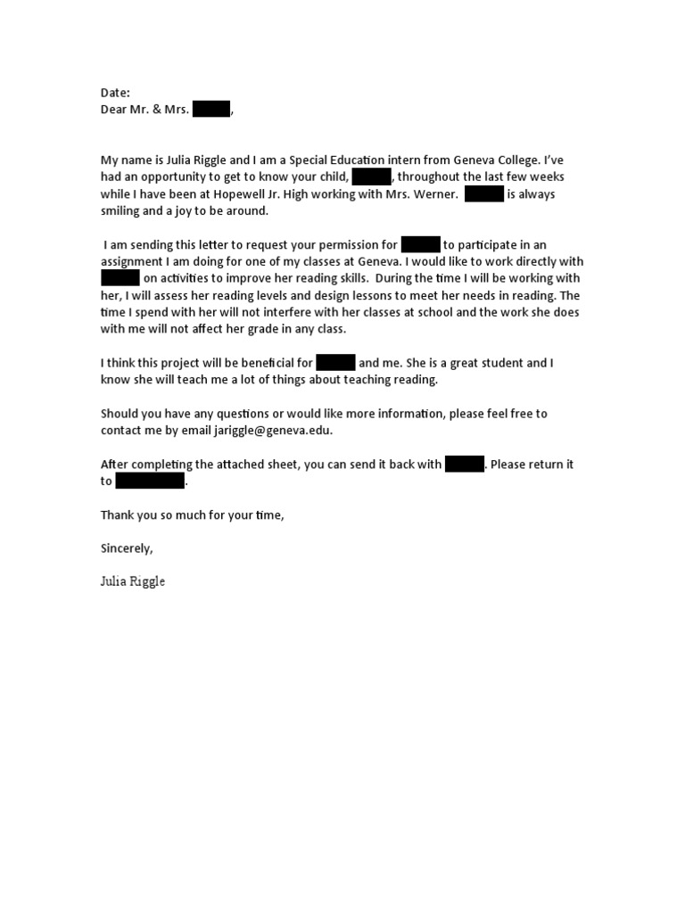 Sample Parent Permission Letter Case Study 1 | PDF | Wellness