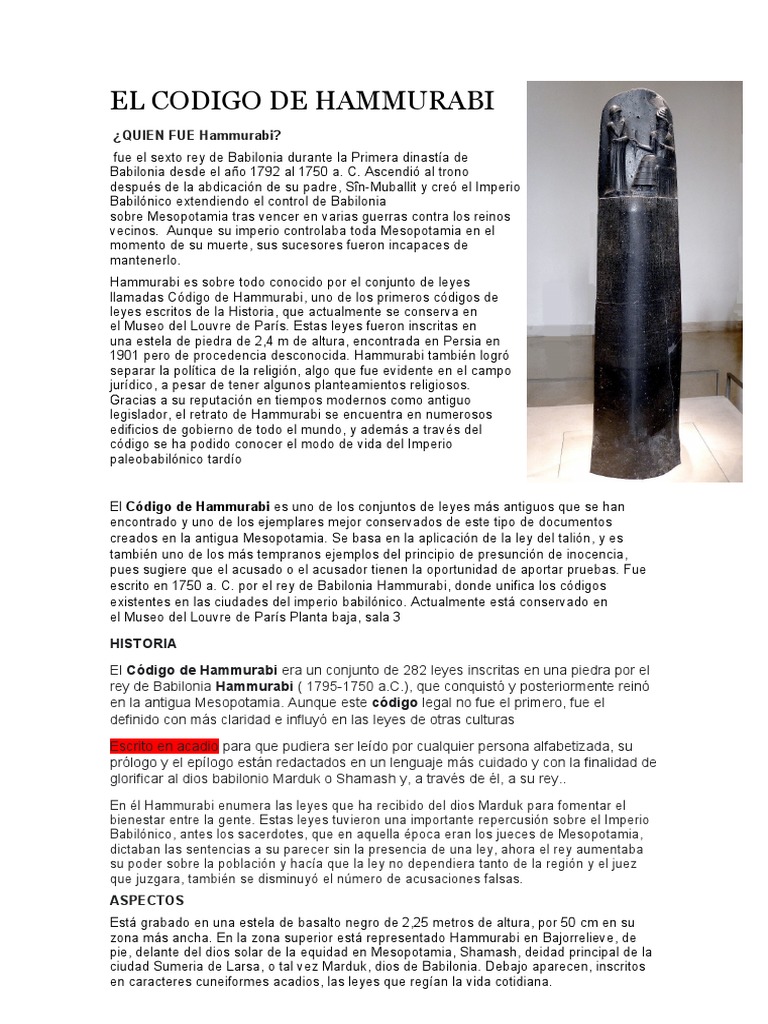 El Codigo de Hammurabi | PDF | Hammurabi | Arqueología de Iraq