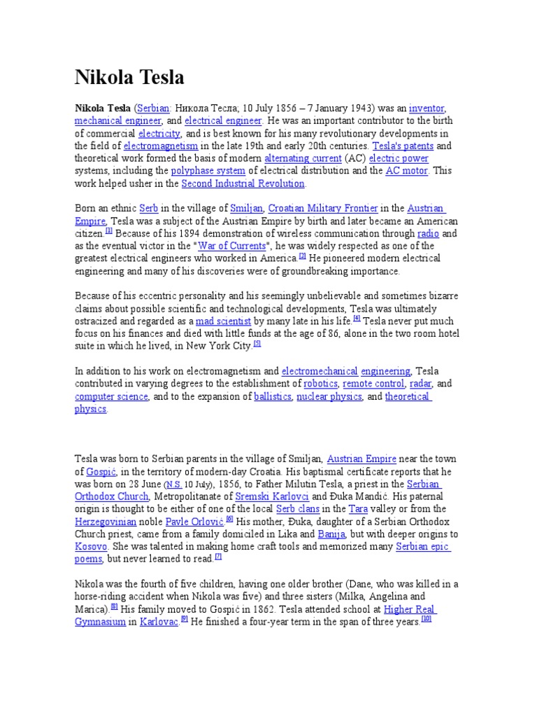 Nikola Tesla: Revolutionary Inventor and Pioneer of Modern Electrical ...