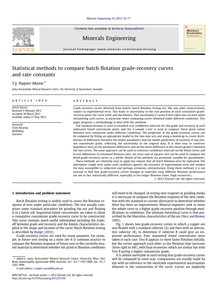 Minerals Engineering: T.J. Napier-Munn | PDF | Confidence Interval ...