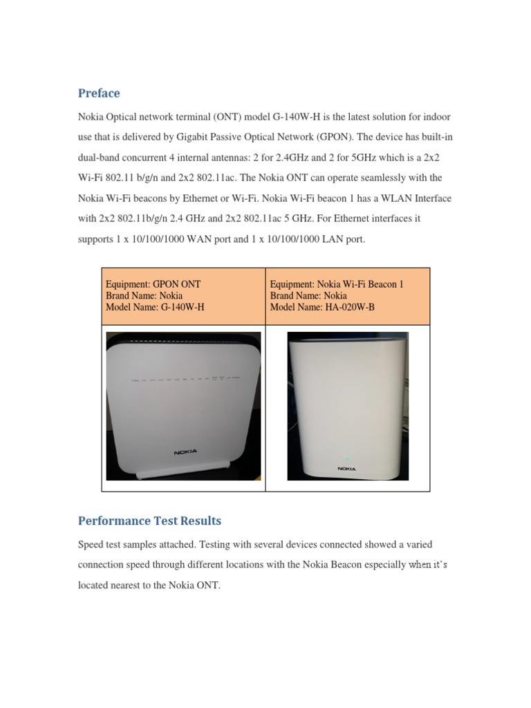 Nokia ONT G-140W-H & Nokia WiFi Beacon1 HA020WB Test-Report | PDF | Wi ...