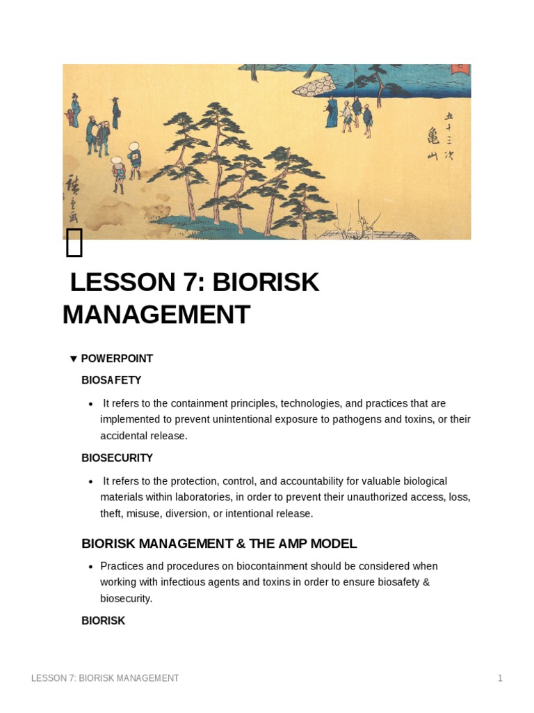 Lesson 7 Biorisk Management | PDF | Risk | Risk Assessment