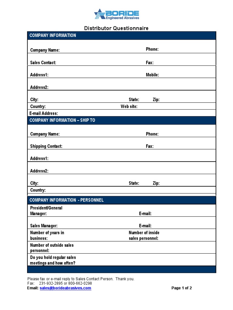 Moldstone Distributor Questionnaire Fillable Form | PDF | Internet ...